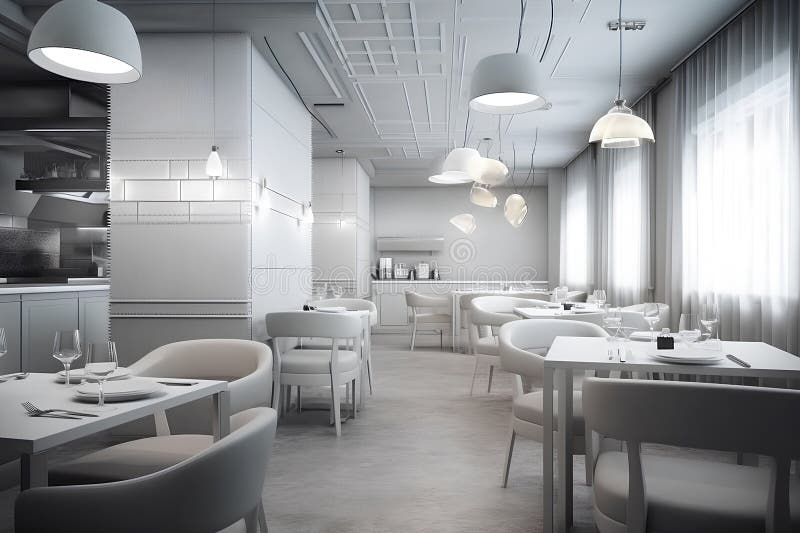 Cozy Interior of Modern Restaurant in White Colors. Comfortable Dining ...