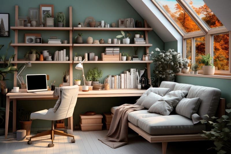 Cozy Interior of a Modern Workplace with a Laptop at Home in ...