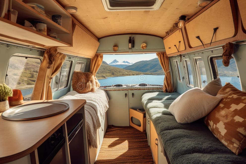 Cozy Interior in the Trailer of Mobile Home. Generative AI Stock ...