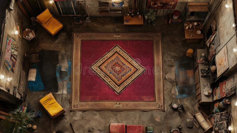 Cozy Interior with a Vibrant Rug and Seating Stock Illustration ...