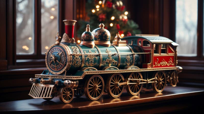 Cozy Interior with Vintage Train Toy and Decorated Christmas Tree ...