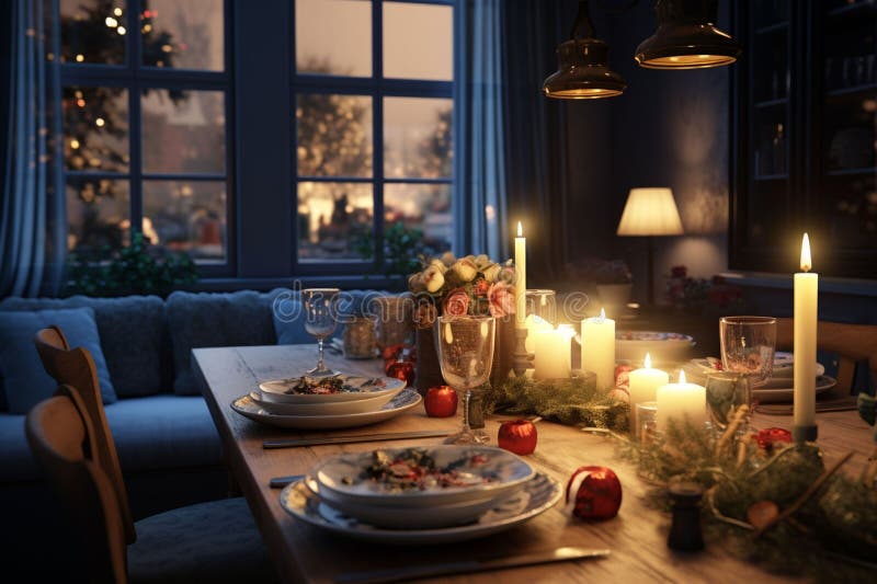 Cozy and Intimate Boxing Day Dinner Settings Stock Illustration ...