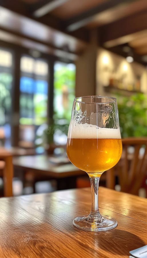 Cozy and Intimate Setting a Stylish Glass of Beer on a Wooden Table in ...