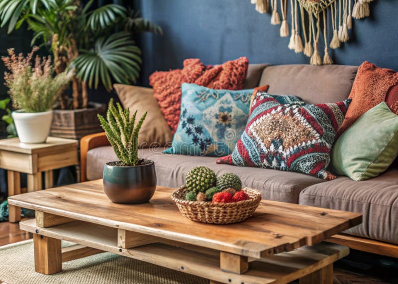 A Cozy and Inviting Boho-inspired Living Room Stock Illustration ...