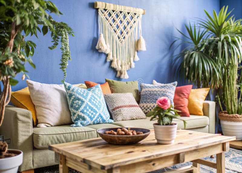 A Cozy and Inviting Boho-inspired Living Room Stock Illustration ...