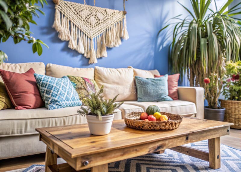 A Cozy and Inviting Boho-inspired Living Room Stock Illustration ...