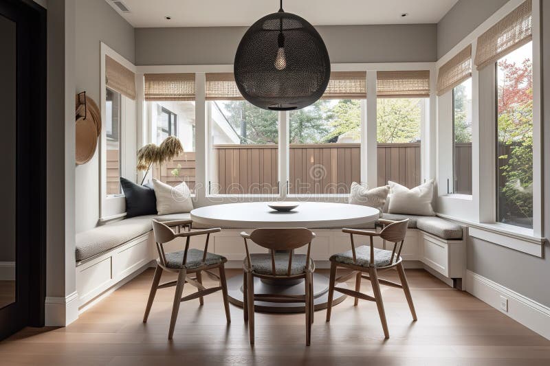A Cozy and Inviting Breakfast Nook with a Round Table and Comfortable ...