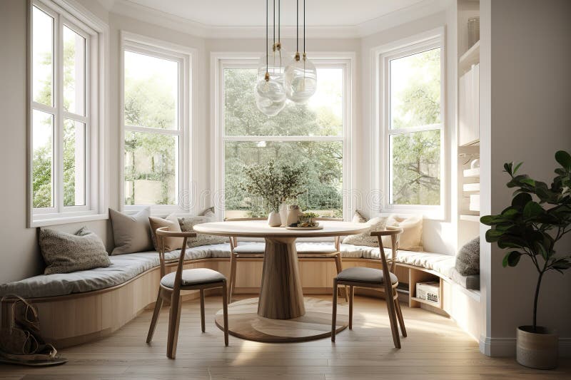 A Cozy and Inviting Breakfast Nook with a Round Table and Comfortable ...
