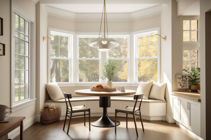 A Cozy and Inviting Breakfast Nook with a Round Table and Comfortable ...