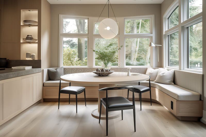 A Cozy and Inviting Breakfast Nook with a Round Table and Comfortable ...