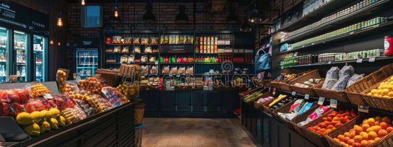 Cozy Interior of a Local Grocery Store with Fresh Produce Display Stock ...