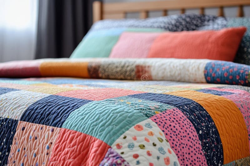 Patchwork Aesthetic, Cozy and Inviting Quilt Made of Colorful Squares and Patterns in a ...