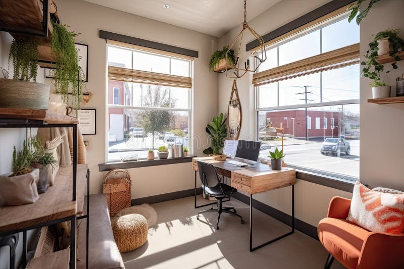 Cozy and Inviting Workspace with Natural Light, Cozy Seating, and Eye ...