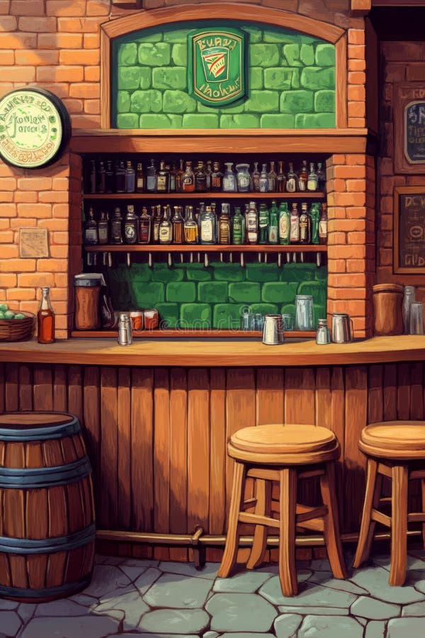 Cozy Irish Pub Interior with Stools Stock Illustration - Illustration ...