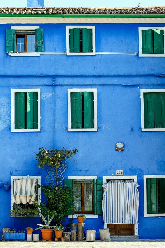 Cozy Italian House with Blue Front Stock Photo - Image of blue, facade ...