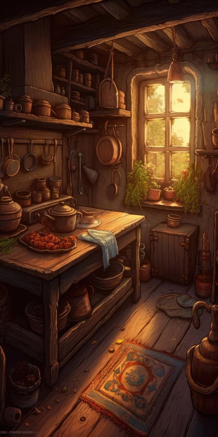 Cozy Italian Kitchen Illustration for Invitations and Posters. Stock ...