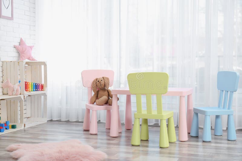 Cozy Kids Room Interior with Table Stock Photo - Image of children ...