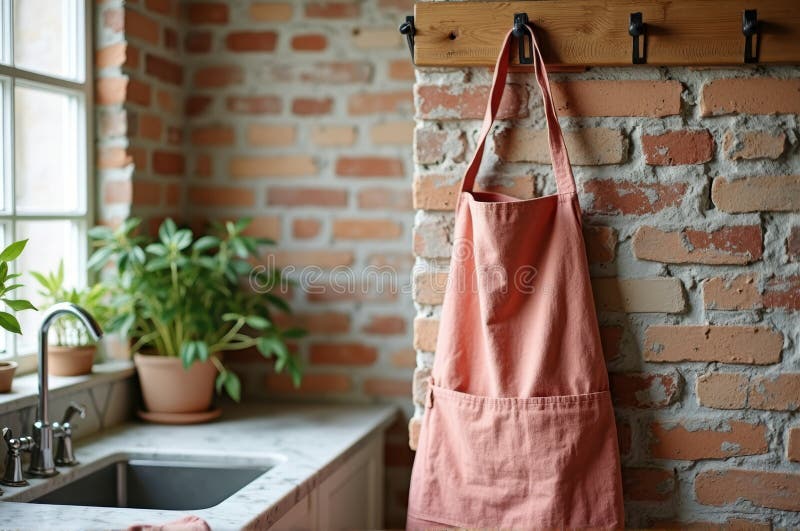 Cozy Kitchen Corner with Apron on Hook and Plants by Window Stock Image ...