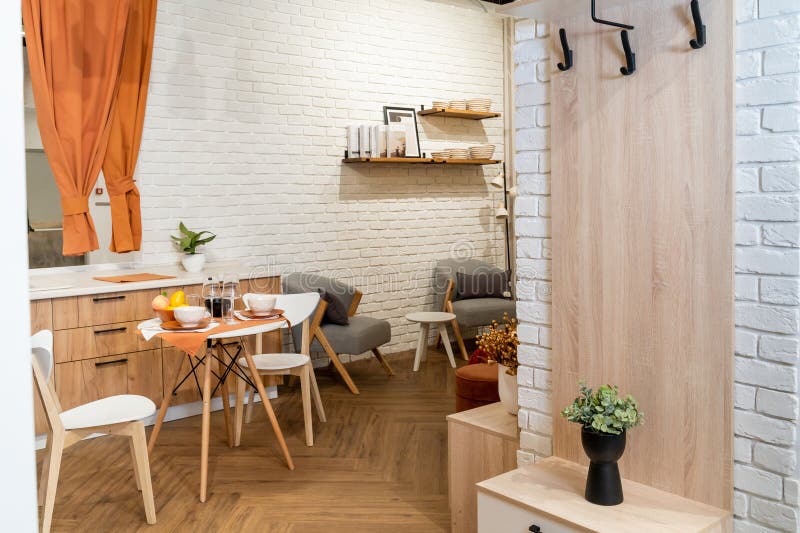 Cozy Kitchen Corner with Dining Table Setup Stock Image - Image of ...