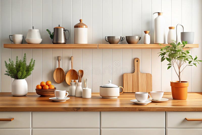 Cozy Kitchen Counter Mockup for Product Presentation Stock Illustration ...