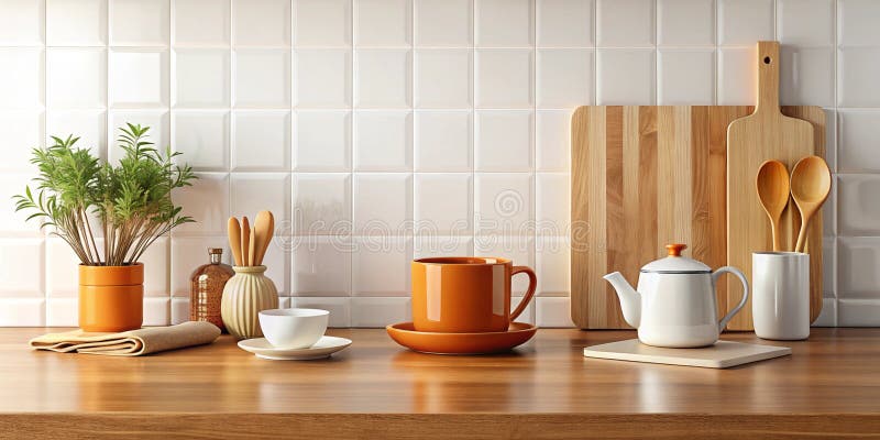 Cozy Kitchen Counter Mockup for Product Presentation Stock Illustration ...