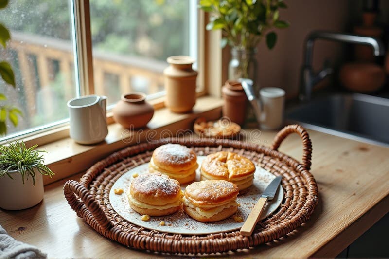 Cozy Kitchen Delicious Pancakes Rustic Tray Window Stock Photos - Free ...