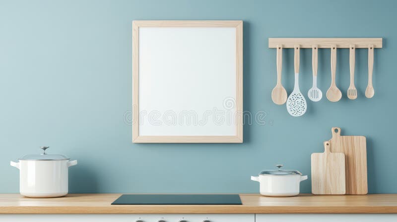 A Cozy Kitchen Featuring a Modern Stove and an Elegant Picture Frame ...