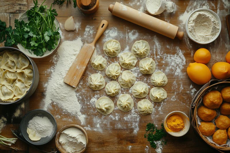Cozy Kitchen Filled with Fresh Ingredients and Homemade Dumplings ...