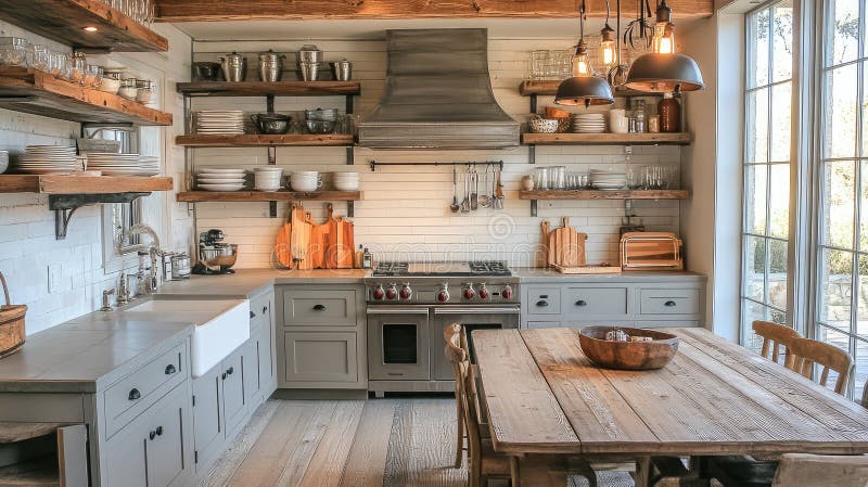 Cozy kitchen grey stock illustration. Illustration of generated - 375600496