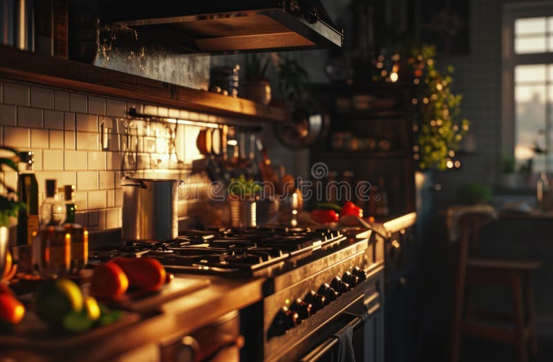 Cozy Kitchen in a House Outside the City while Cooking Stock ...