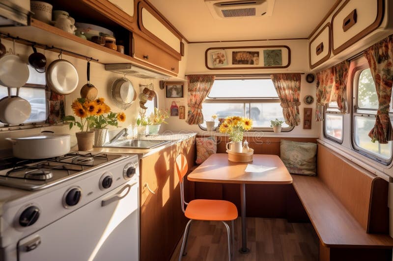 A Cozy Kitchen Interior Inside a Trailer, Generative Ai Stock ...