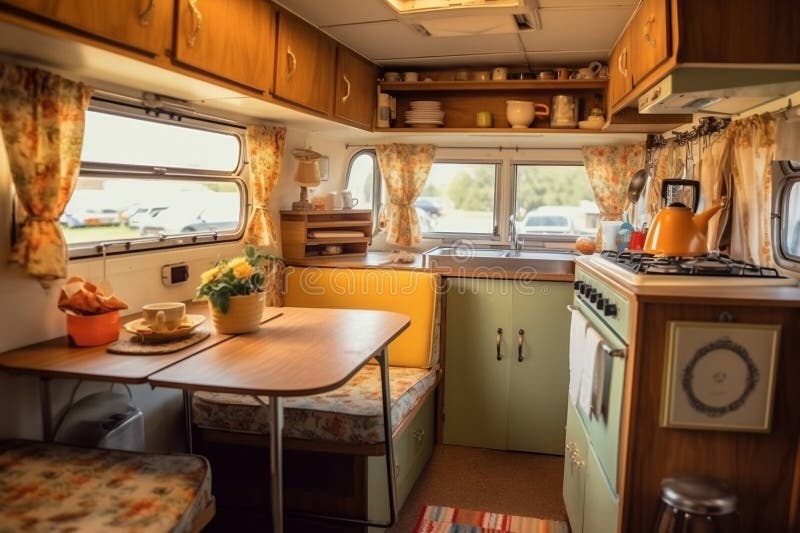 A Cozy Kitchen Interior Inside a Trailer, Generative Ai Stock ...