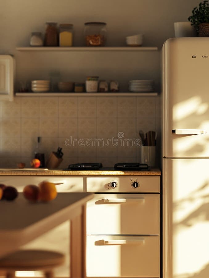Cozy Kitchen Interior with Rays of Sunlight Stock Image - Image of ...