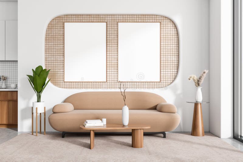 Cozy Kitchen Interior with Soft Place and Cooking Area, Mockup Frames ...