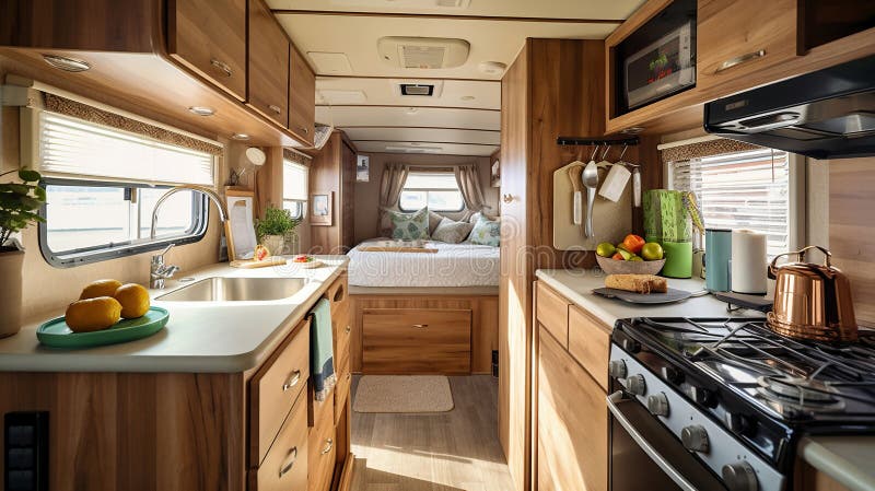 Cozy Kitchen Interior in the Trailer of Mobile Home or Recreational ...