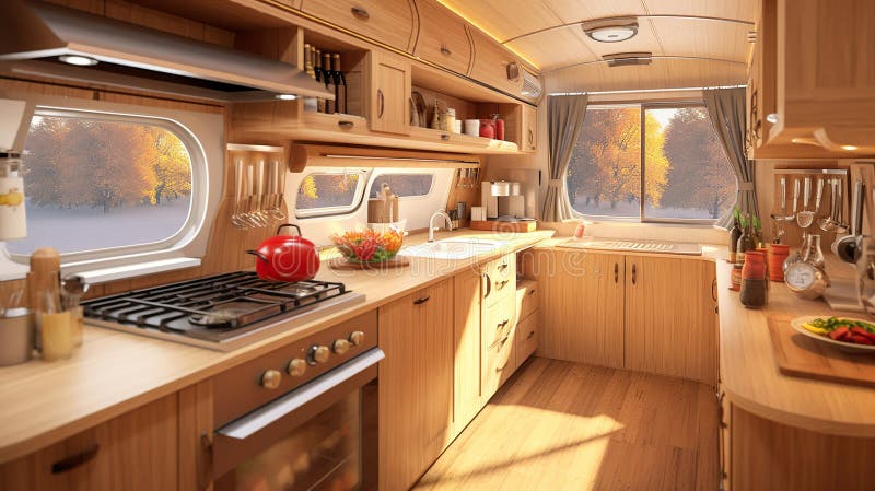 Cozy Kitchen Interior in the Trailer of Mobile Home or Recreational ...