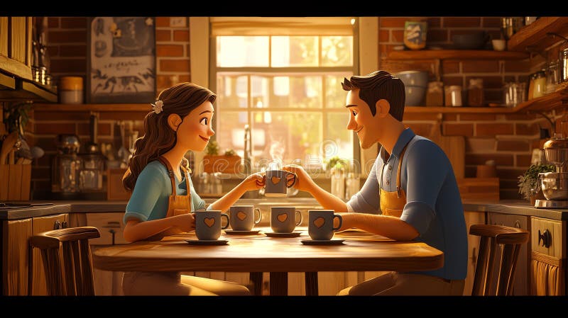 Cozy Kitchen Morning 3D Illustration Stock Illustration - Illustration ...