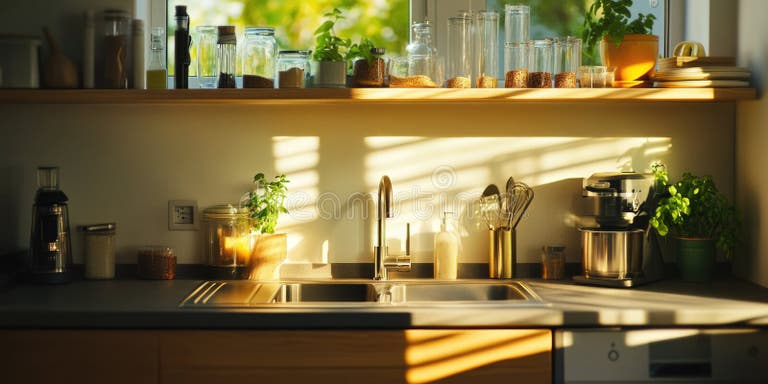 Cozy Kitchen in Natural Light Stock Image - Image of light, stainless ...