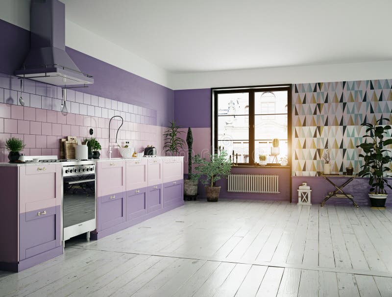 Cozy Kitchen with Pastel Tones Stock Illustration - Illustration of ...