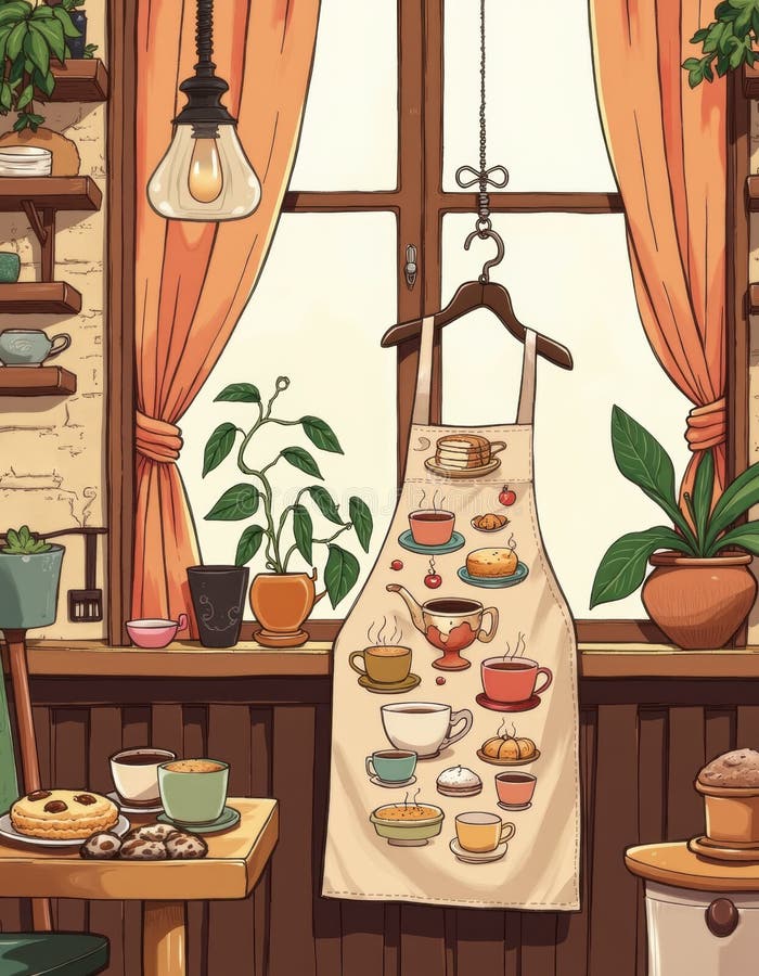 Cozy Kitchen Scene Featuring an Apron Adorned with Various Tea and ...