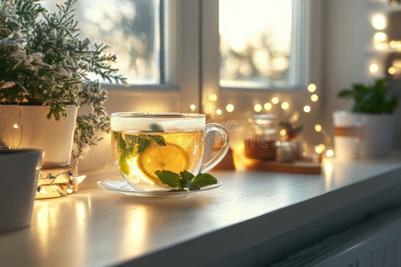 Cozy Kitchen Scene, a Quiet Scene with Mint Lemon Tea in a Sunlit ...