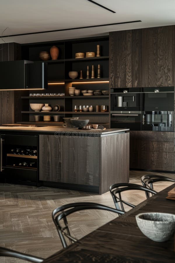 A Cozy Kitchen Scene with a Wooden Table and Chairs Stock Photo - Image ...