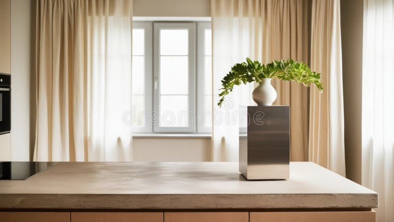 Cozy Kitchen with a Vase on the Table and Large Windows. Stock ...