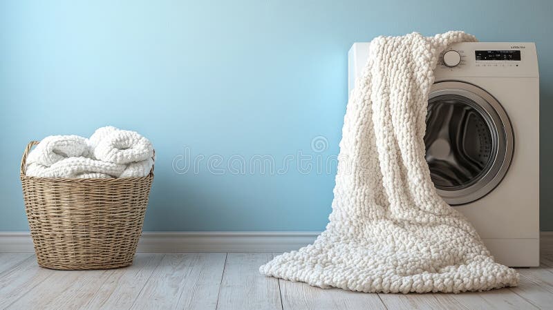 Cozy Knit Blanket in Modern Laundry Room with Front-loading Washer ...