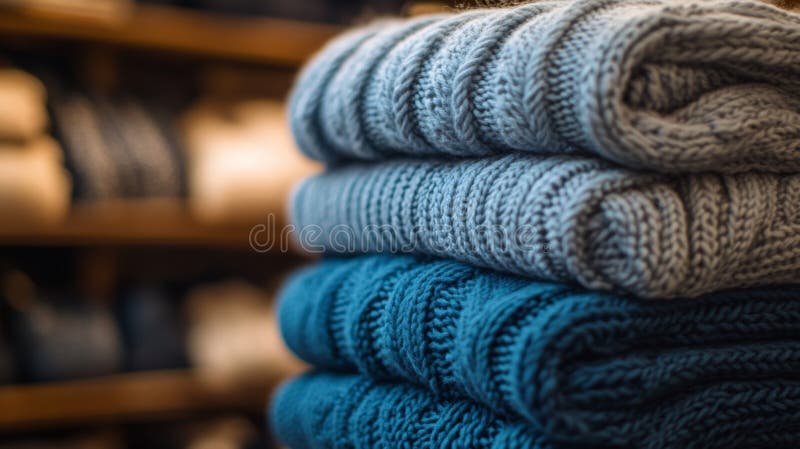 Cozy Knit Sweaters Stack Display in a Boutique Stock Illustration ...