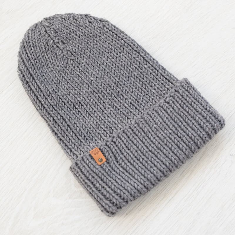 Cozy knitted grey hat stock photo. Image of headwear - 163196584