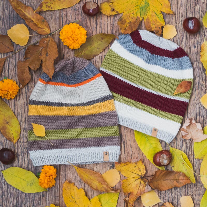 Cozy knitted set of hats stock photo. Image of kids - 145106684