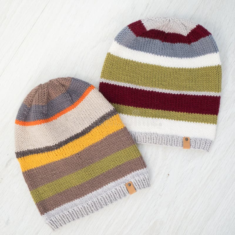 Cozy knitted set of hats stock image. Image of headwear - 145111233