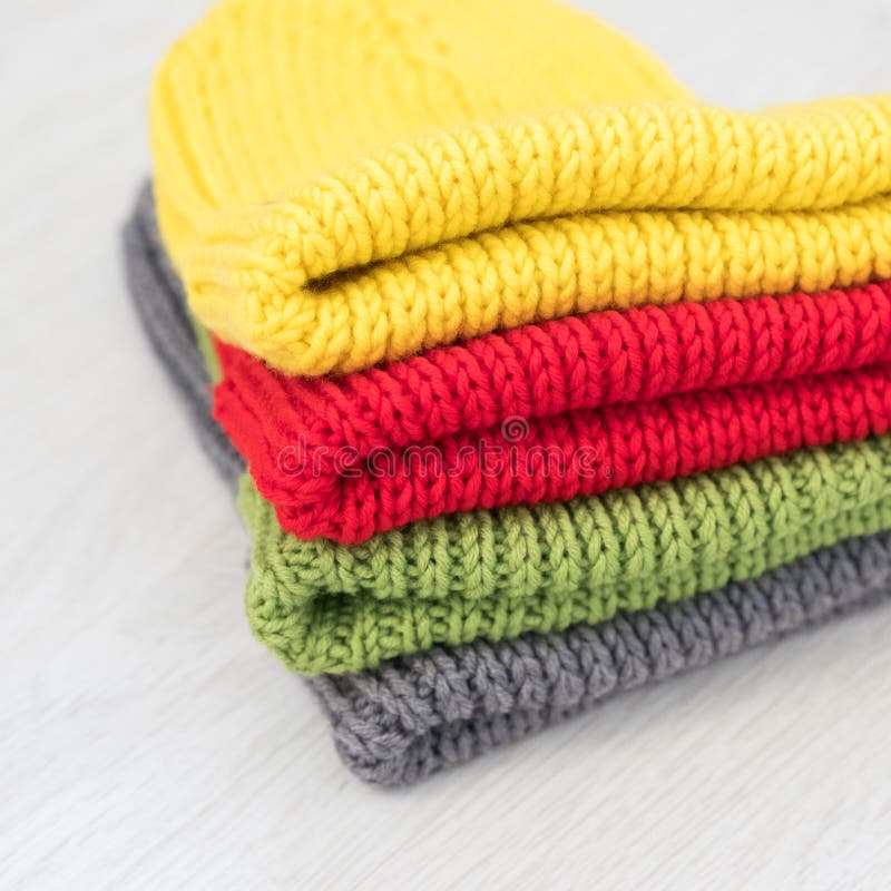 Cozy knitted set of hats stock image. Image of pattern - 163196623