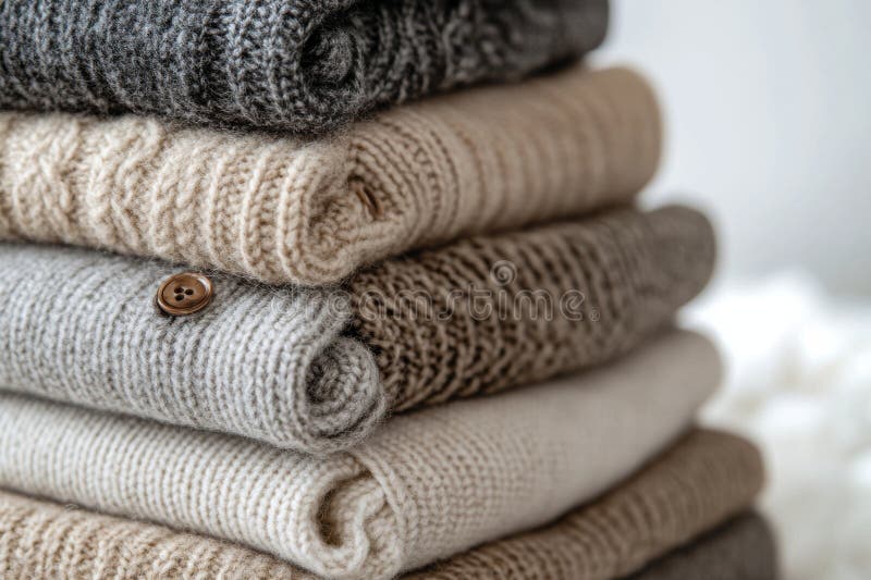 Cozy Knitted Sweaters Stacked Neatly Winter Wardrobe Organization Stock ...